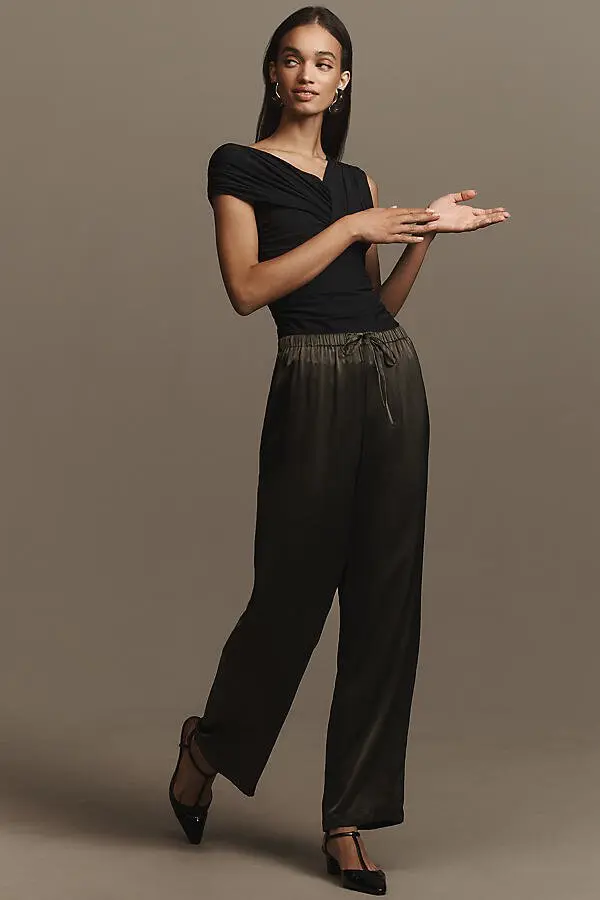 REFORMATION Ola Silk Pants - Dark Green