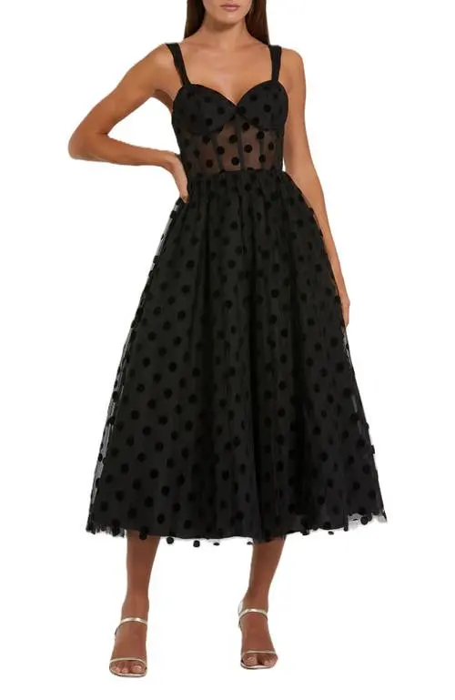 Mac Duggal Polka Dot Tulle A-line Midi Dress - Black