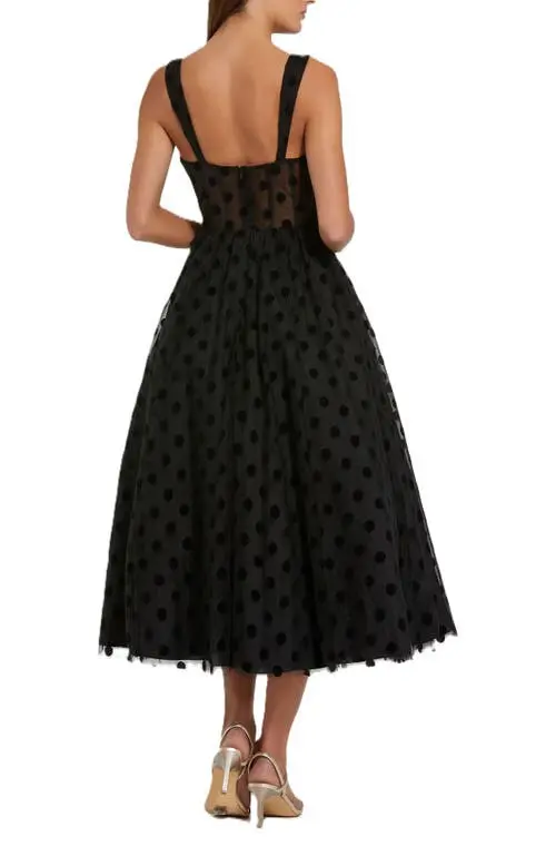 Mac Duggal Polka Dot Tulle A-line Midi Dress - Black