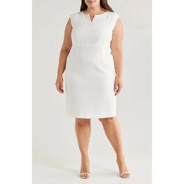 Kasper Notch Neckline Sleeveless Sheath Dress - Vanilla Ice | Editorialist