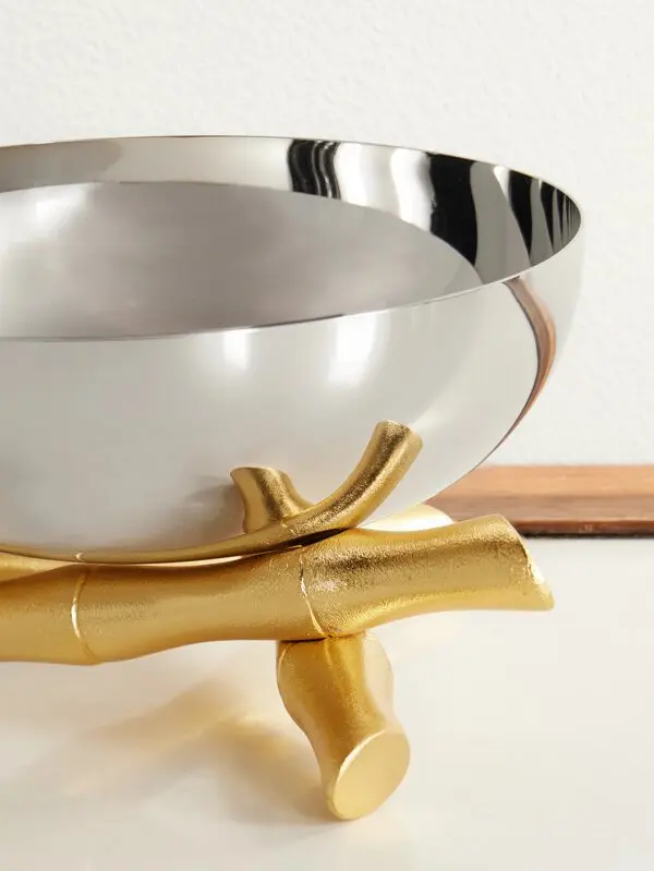 L'Objet Bambou Medium Stainless Steel And Gold-plated Bowl - Silver