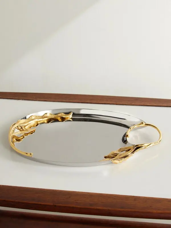 L'Objet Fern Medium Stainless Steel And Gold-plated Tray - Silver
