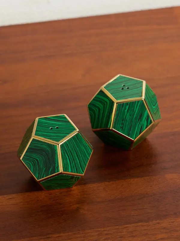 L'Objet Pentagon Spice Jewels Malachite And Gold-plated Salt And Pepper Shakers - Green