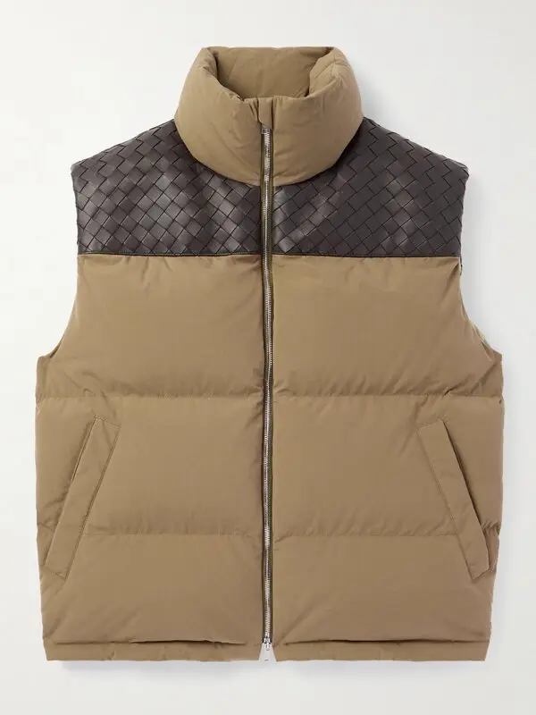 Bottega Veneta Intrecciato Leather-panelled Quilted Down Gilet - Brown
