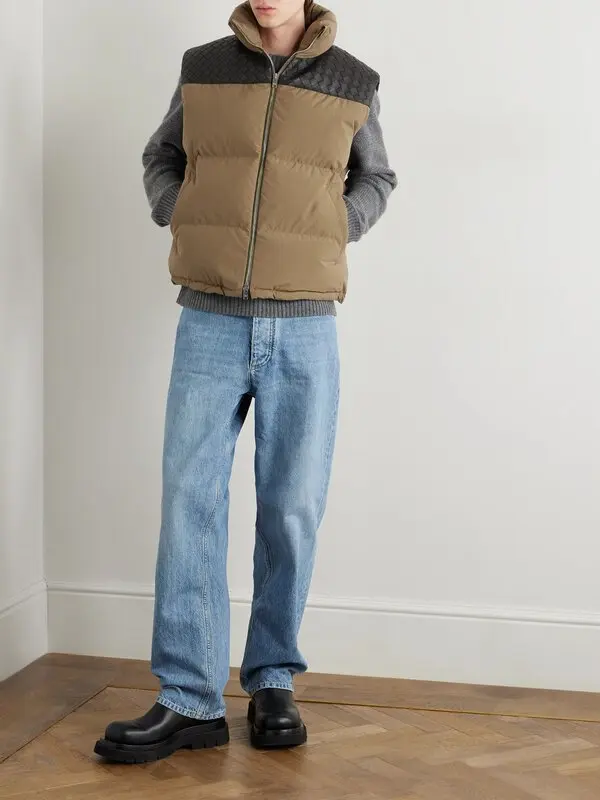 Bottega Veneta Intrecciato Leather-panelled Quilted Down Gilet - Brown