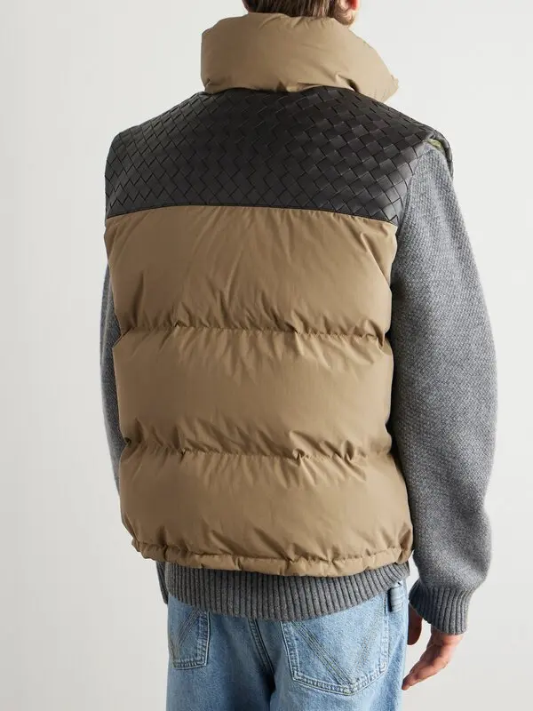 Bottega Veneta Intrecciato Leather-panelled Quilted Down Gilet - Brown