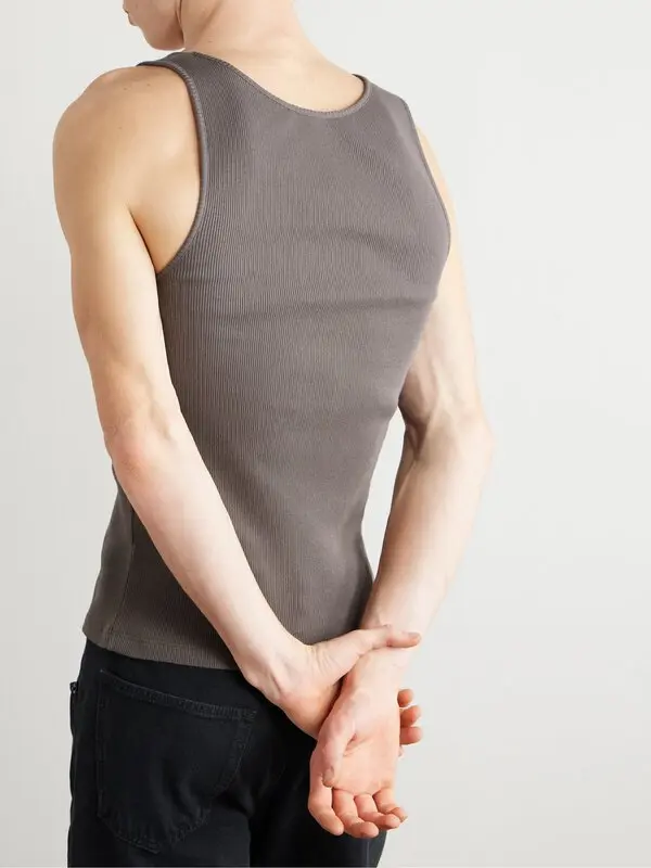 Saint Laurent Ribbed Cotton Tank Top With Embroidered Logo