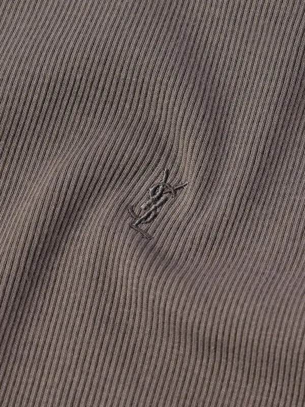 Saint Laurent Ribbed Cotton Tank Top With Embroidered Logo