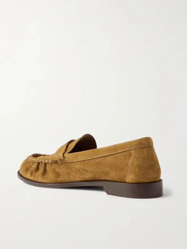 Saint Laurent Monogram Logo-appliquéd Suede Penny Loafers - Brown