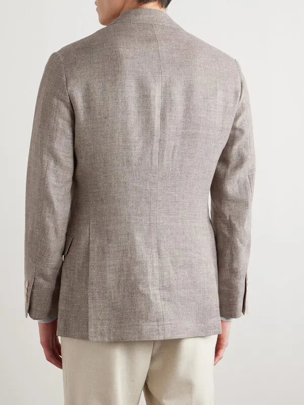 Brunello Cucinelli Double-breasted Linen, Wool And Silk-blend Hopsack Blazer