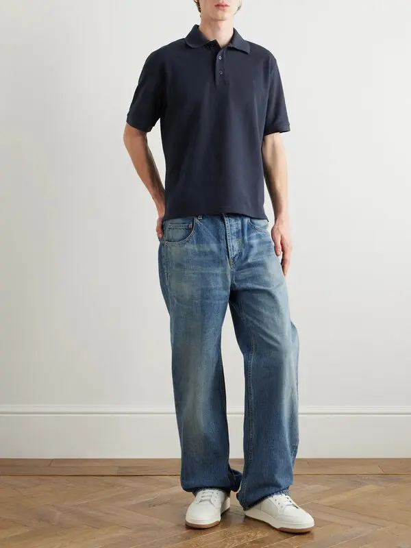 Saint Laurent Logo-embroidered Cotton-blend Piqué Polo Shirt - Blue