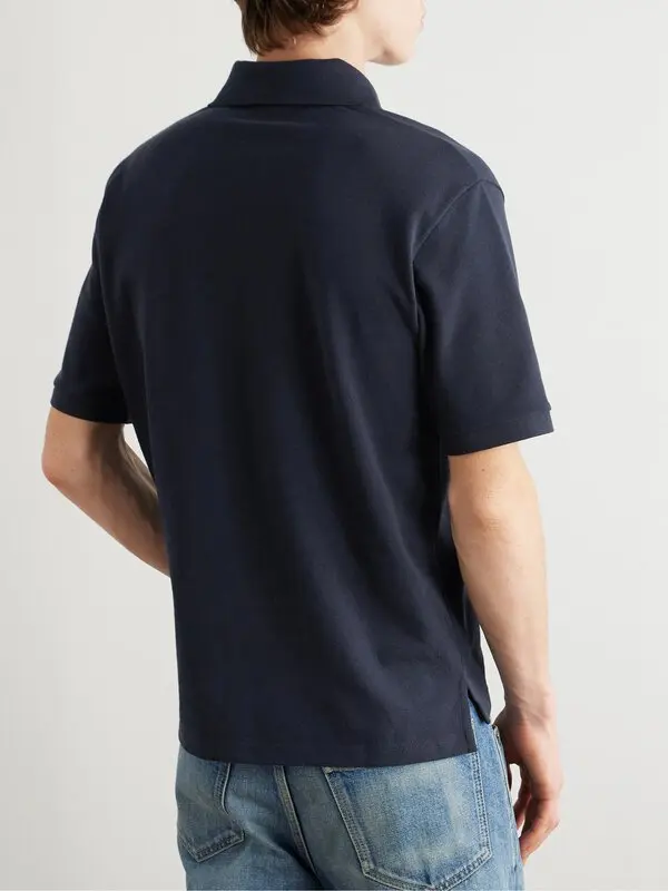 Saint Laurent Logo-embroidered Cotton-blend Piqué Polo Shirt - Blue