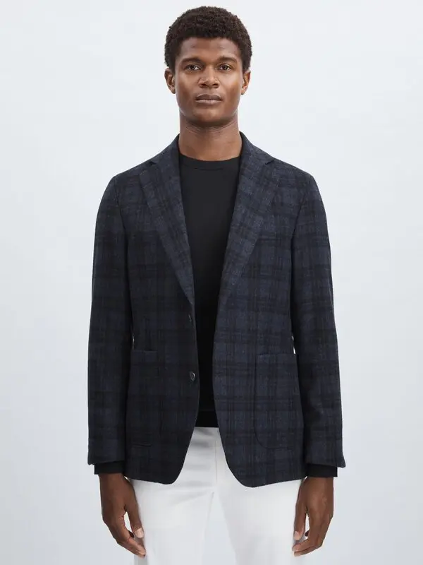 OSCAR JACOBSON Single Breasted Tweed Check Blazer