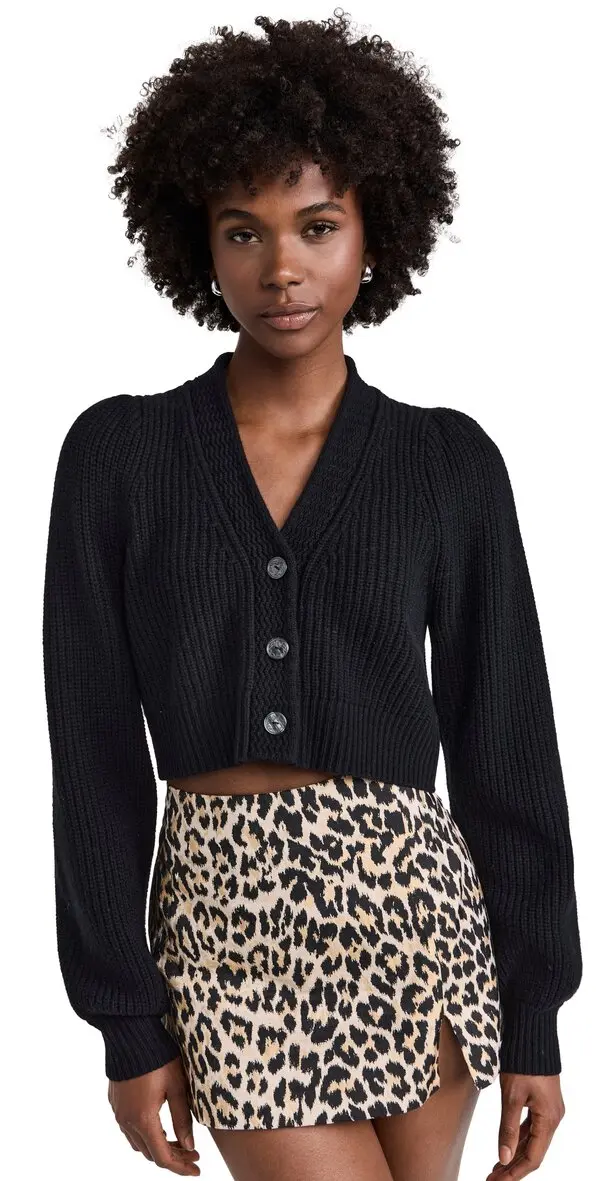 LoveShackFancy Avignon Crop Cardigan - Black