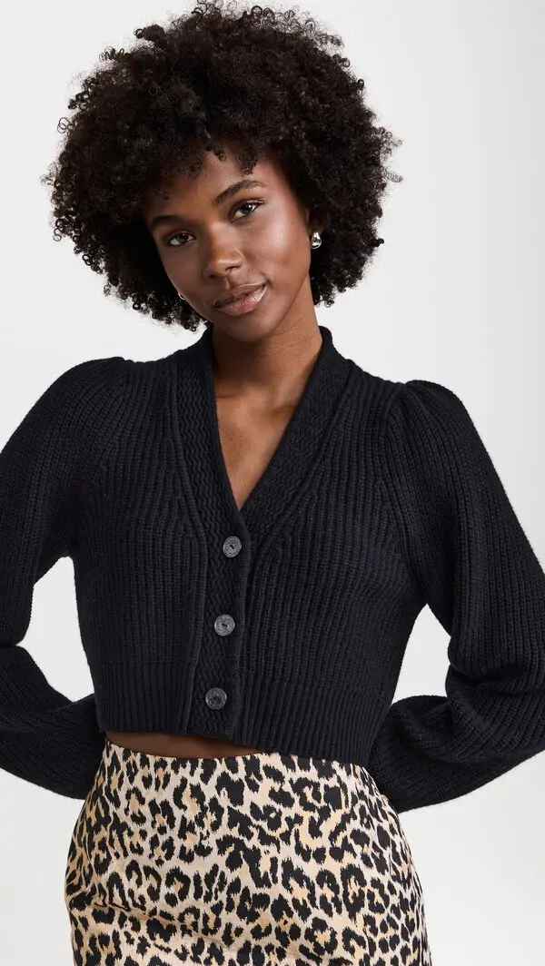 LoveShackFancy Avignon Crop Cardigan - Black