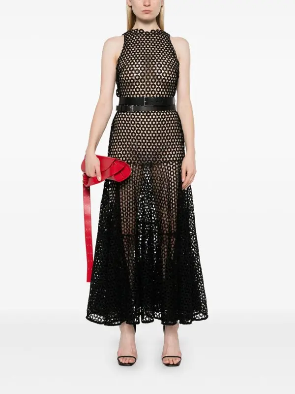 David Koma Flared-hem Macramé Maxi Dress