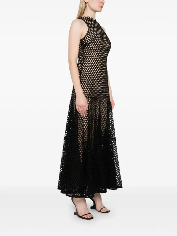 David Koma Flared-hem Macramé Maxi Dress