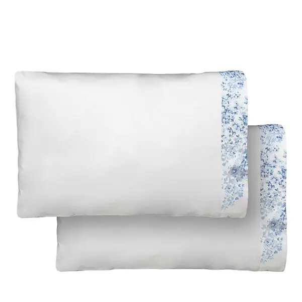 DEA LUXURY LINENS Dea Palm Beach Glicine Floral Print Pillowcase Pair, King - Iceblue