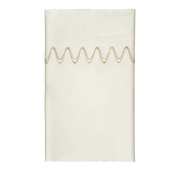 DEA LUXURY LINENS Dea Palm Beach Pelago Embroidery Flat Sheet, Queen - Ivory/ivory