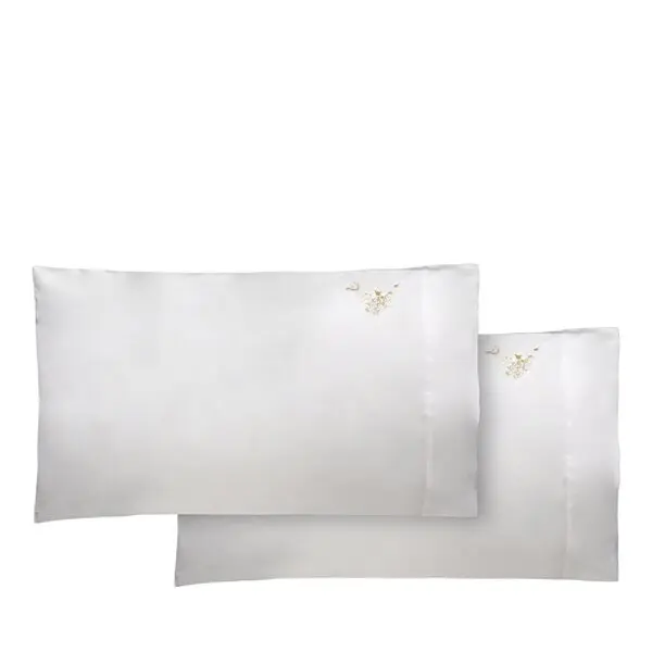 DEA LUXURY LINENS Dea Palm Beach Ibla Embroidered Sateen Pillowcase Pair, King - Natural/ivory