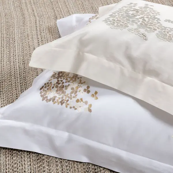 DEA LUXURY LINENS Dea Palm Beach Ibla Embroidered Sateen Pillowcase Pair, King - Natural/ivory