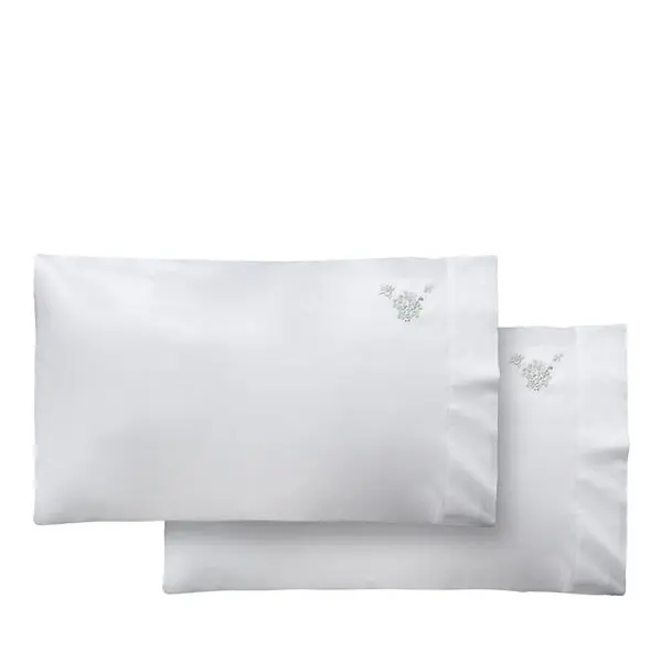 DEA LUXURY LINENS Dea Palm Beach Ibla Embroidered Sateen Pillowcase Pair, King - White/aqua