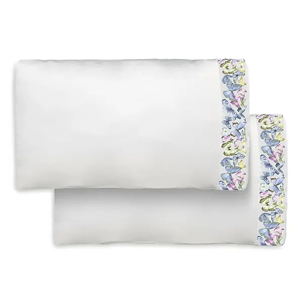 DEA LUXURY LINENS Dea Palm Beach Farfalle Butterfly Sateen Pillowcase Pair, Standard - Ice Blue