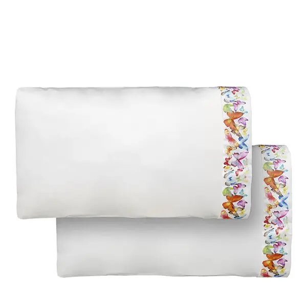 DEA LUXURY LINENS Dea Palm Beach Farfalle Butterfly Sateen Pillowcase Pair, King - Multicolor