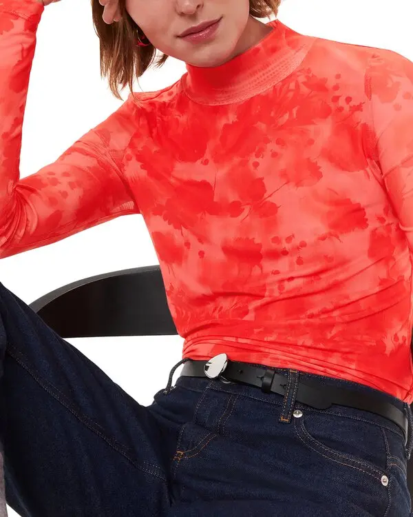 Whistles Blurred Blooms Mesh Top
