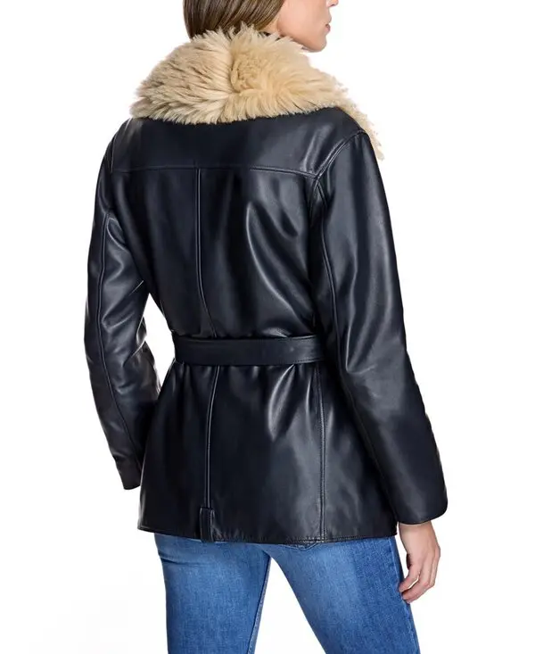 MAXIMILIAN Leather Moto Jacket With Detachable Shearling Collar