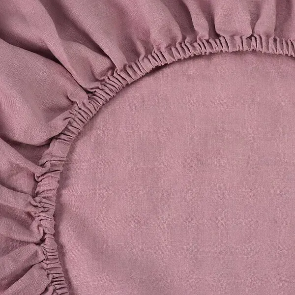 PIGLET IN BED Plain Linen Fitted Sheet - Raspberry
