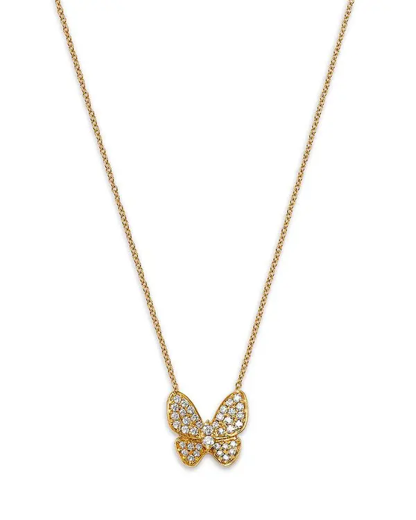 Bloomingdale'S Diamond And 14k Yellow Butterfly Pendant Necklace - Gold