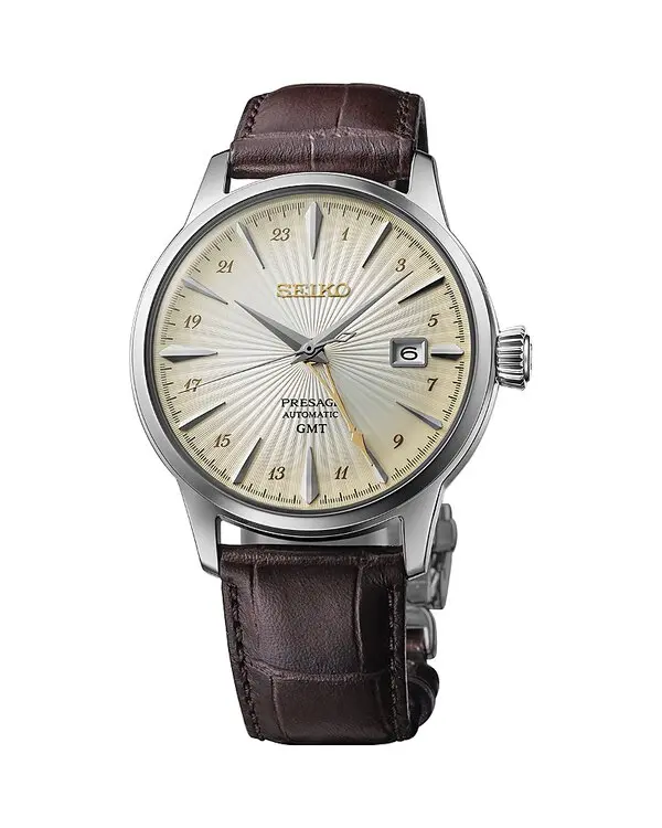 SEIKO Presage Cocktail Strap Watch, 41mm - White/brown