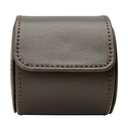 Wolf Single Watch Roll In Apple Leather - Coffee
