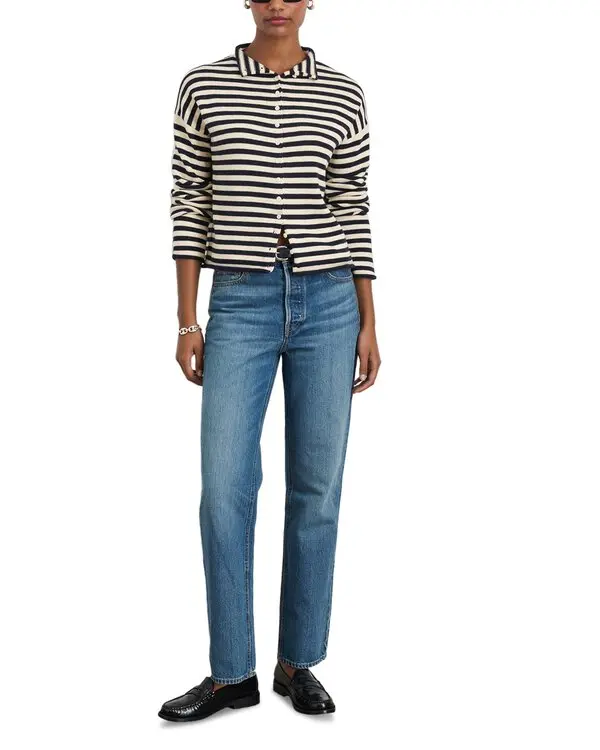 ALEX MILL Striped Cotton Cashmere Cardigan - Navy/ivory