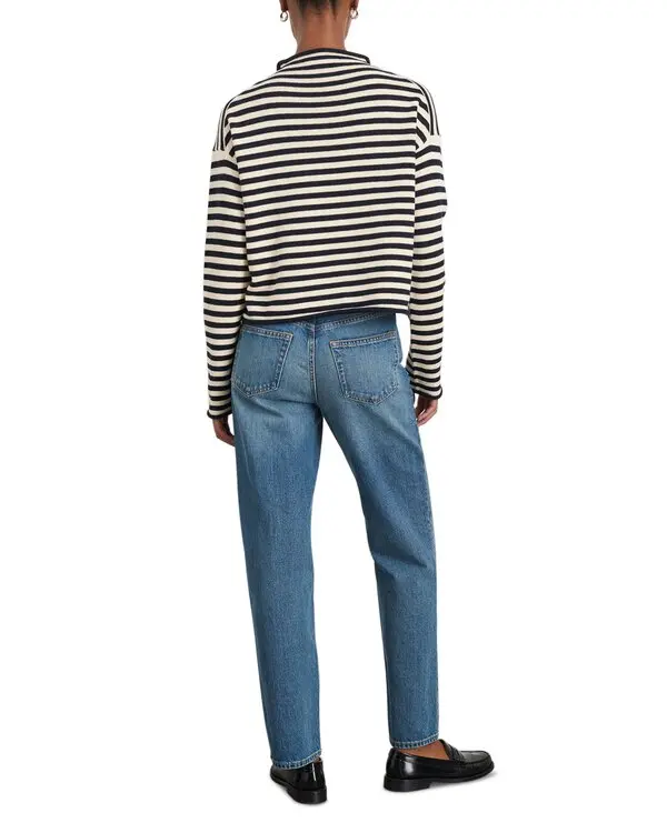 ALEX MILL Striped Cotton Cashmere Cardigan - Navy/ivory
