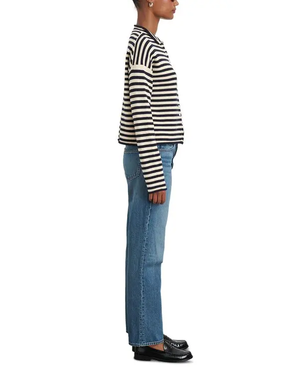 ALEX MILL Striped Cotton Cashmere Cardigan - Navy/ivory
