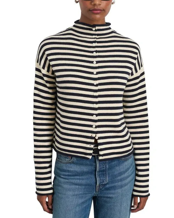 ALEX MILL Striped Cotton Cashmere Cardigan - Navy/ivory