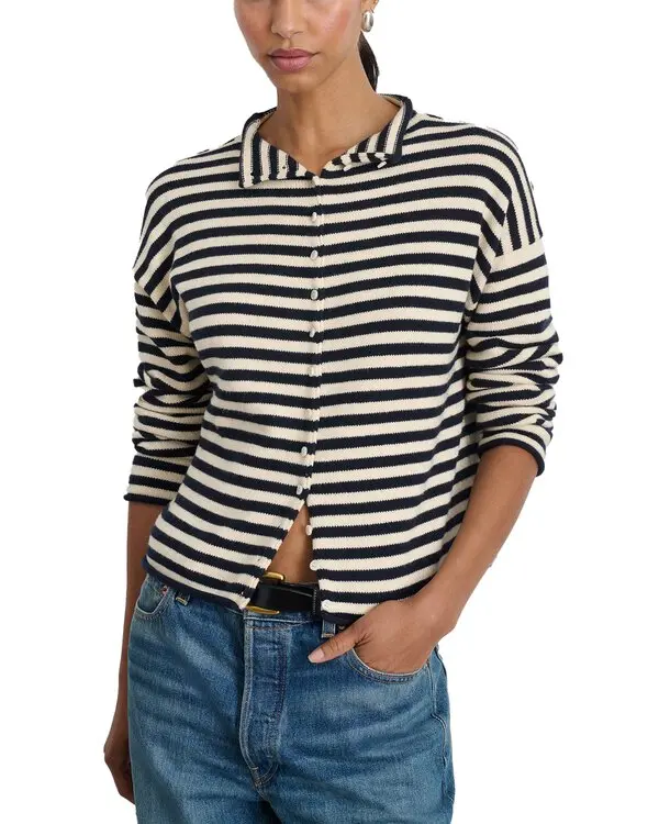 ALEX MILL Striped Cotton Cashmere Cardigan - Navy/ivory