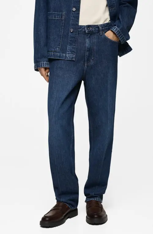 Mango Creased Relaxed Fit Jeans - Dark Blue