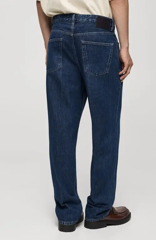 Mango Creased Relaxed Fit Jeans - Dark Blue