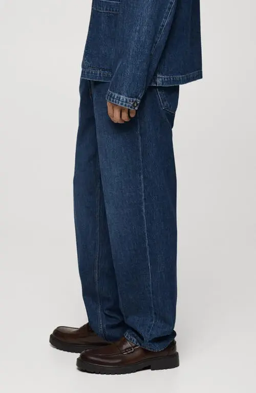 Mango Creased Relaxed Fit Jeans - Dark Blue