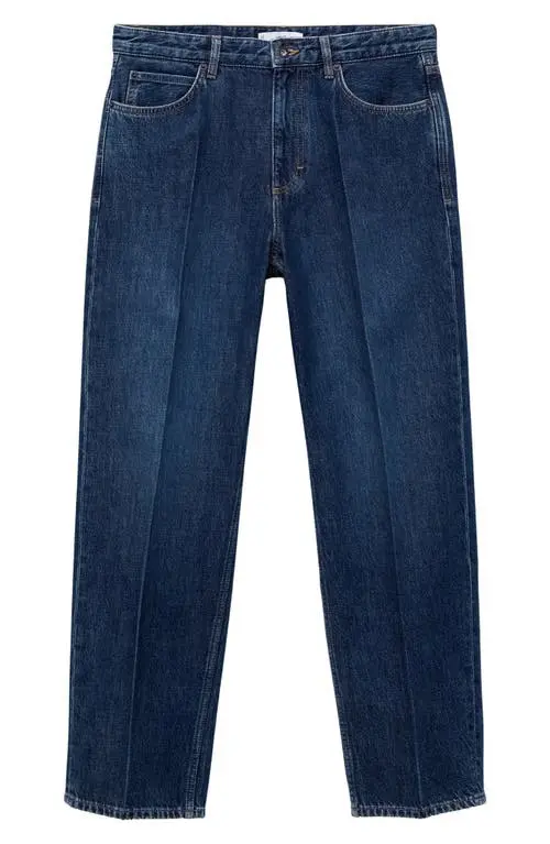 Mango Creased Relaxed Fit Jeans - Dark Blue