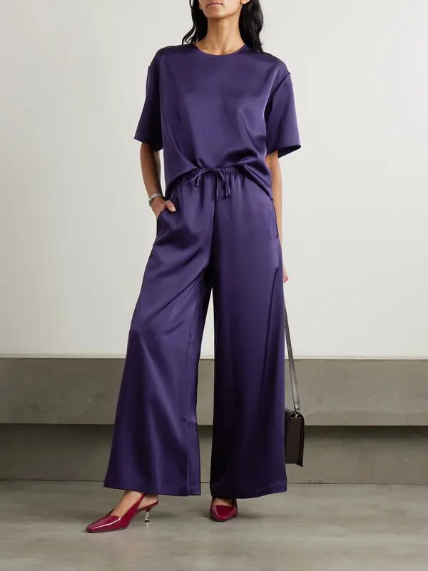 LESET Barb Satin Wide-leg Pants - Blue