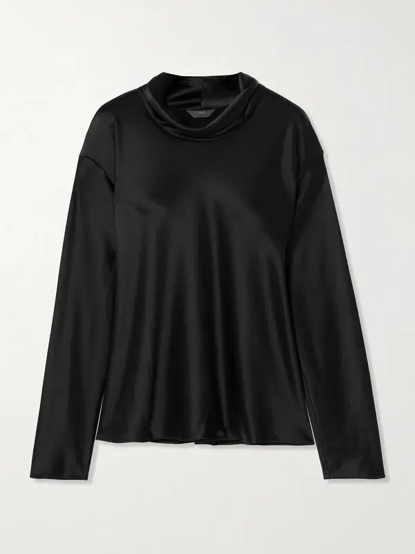 LESET Barb Draped Satin Blouse - Black