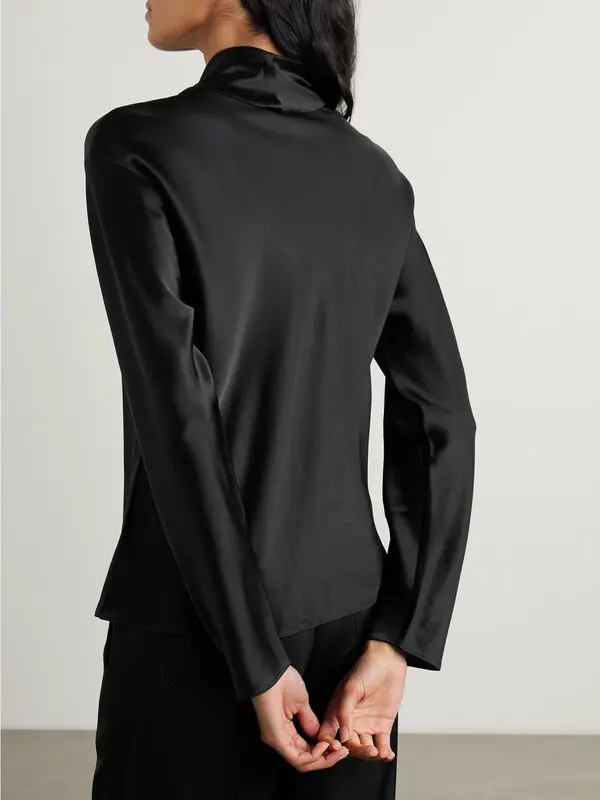 LESET Barb Draped Satin Blouse - Black