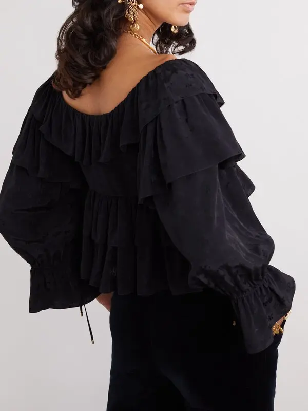 Chloé Ruffled Cropped Floral-jacquard Blouse