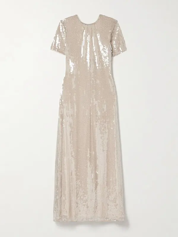 Staud Safi Gathered Sequined Tulle Maxi Dress - Neutrals