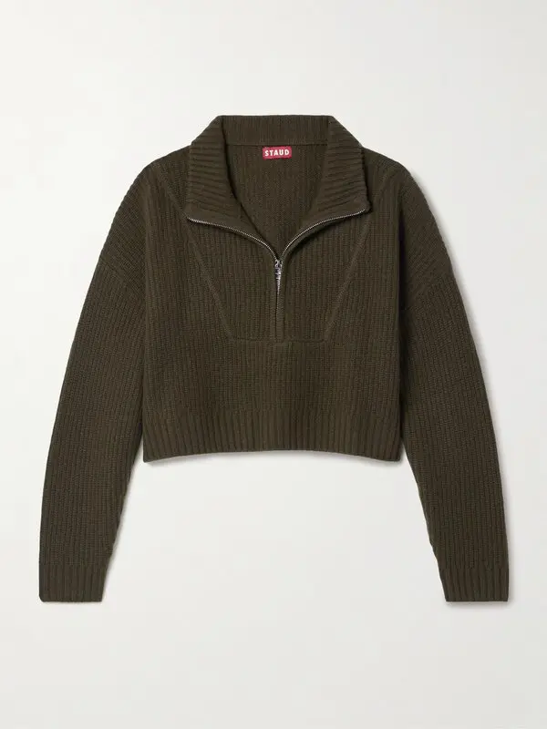 Staud Hampton Cropped Ribbed Cashmere Sweater