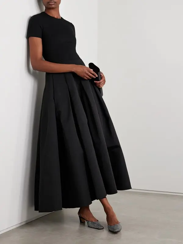 Staud Hopper Stretch-jersey And Pleated Faille Maxi Dress